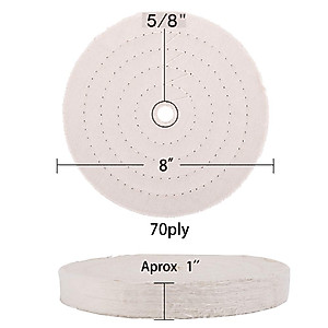 SCOTTCHEN Buffing Polishing Wheel 8" x 5/8" Arbor x 70Ply White Fine Cotton for Bench Grinder - 2 PCS