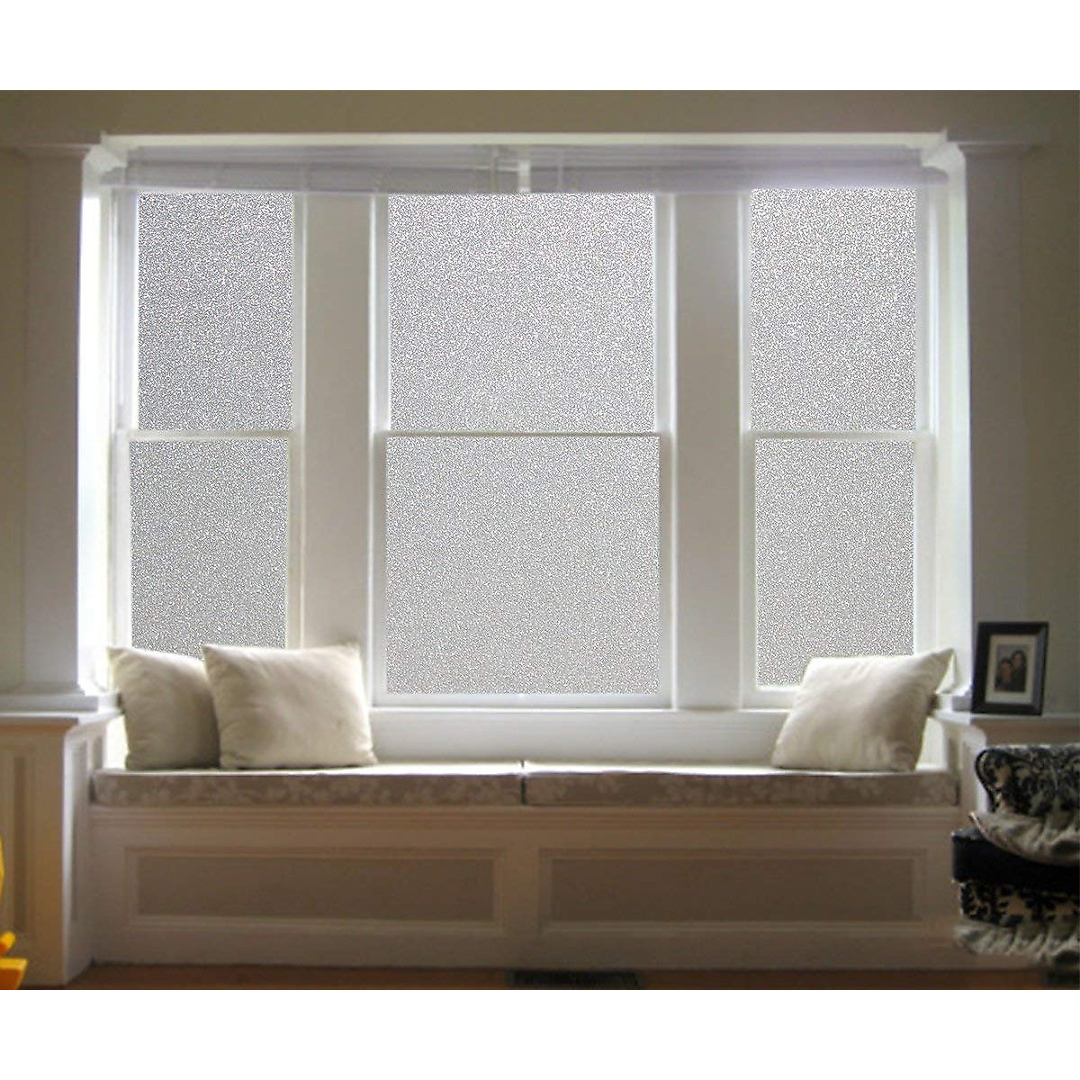 Window Privacy Film,Frosted Glass Window Film Window Cling Privacy Film Striped Pattern +Qualsen Window Privacy Film Frosted Glass Window Film Matte White