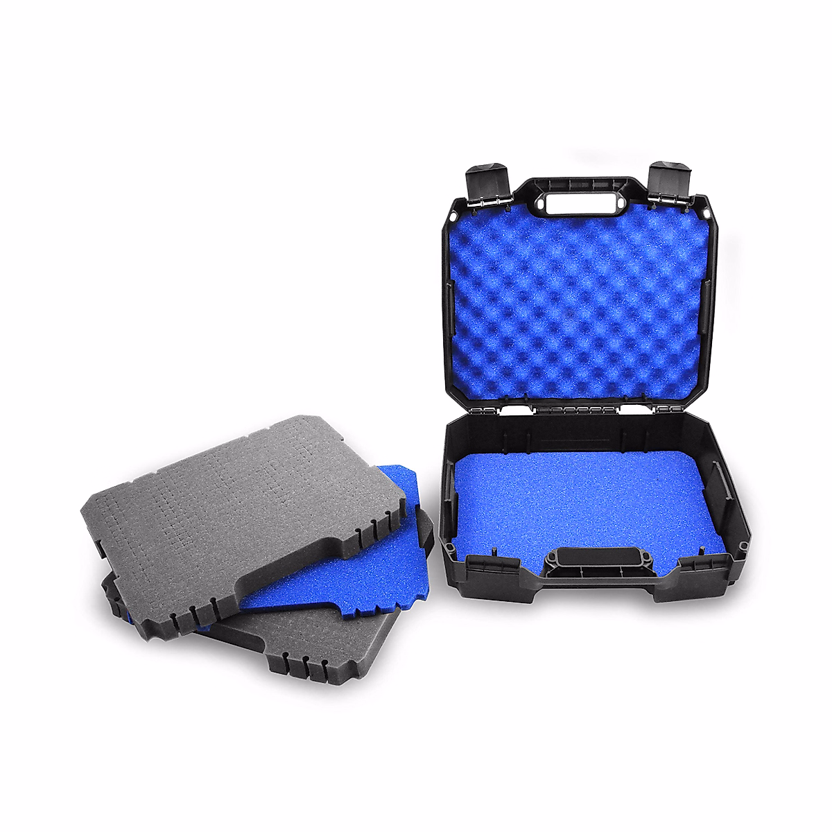 CASEMATIX 17 inch Mobile Podcast Station Travel Case Fits Mixers, Microphones, Laptops and Cables with Dual Customizable Foam Layers - Case Only with Blue Foam