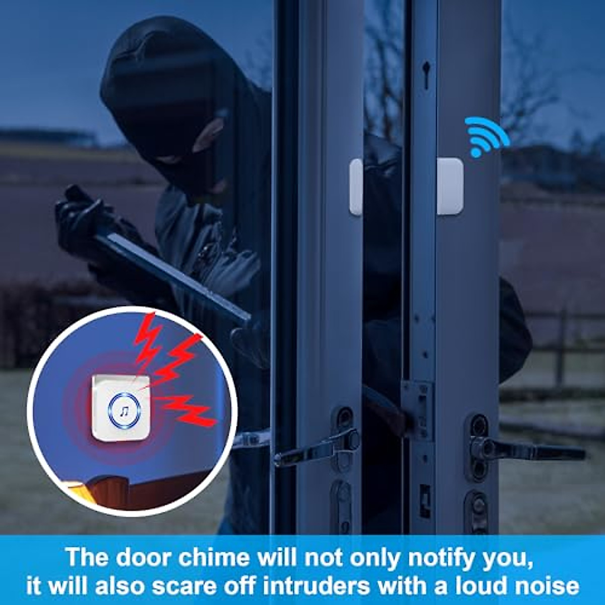 SanJie Door Chime, Door Open Contact Sensor Alarm for Business/Store/Home/Office When Entering, with 600 FT Range,55 Chimes 5 Adjustable Volume 2 Receivers +2 Sensors