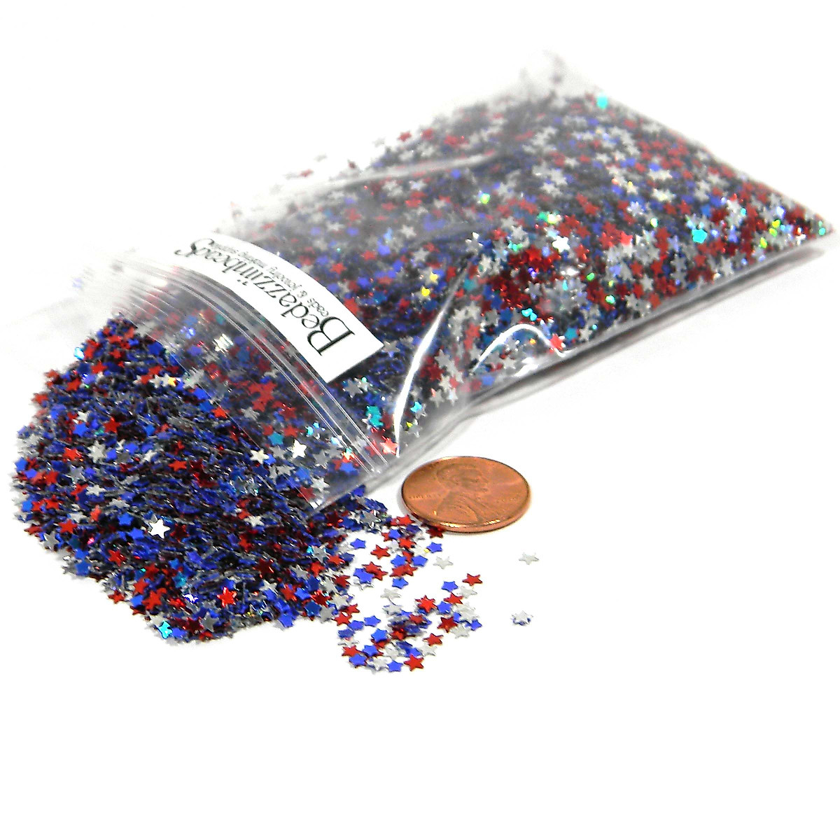 50 Grams of 45,000 Red White Blue Tiny 2.5mm Star Shaped USA Patriotic Theme Plastic Sequins for Table Confetti or Vase Filler