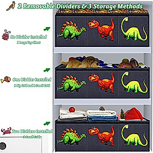 Toy Chest for Boys, Storage Bins for Toys, Toy Box for Boys, Kids Toy Storage Bins, Sturdy & Foldable, Removable Divider, Large Storage Containers for Playroom, Bedroom, Closet, Home, Dinosaur Pattern