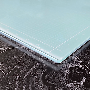 GLASSBOARD STUDIO Aqua Glass Craft Mat (13.5x18in) - Magnetic, Heat & Scratch Resistant, Stain-Proof for Crafting, Cutting, Painting, Mixed Media Artwork - Grid & Angle Lines, Non-Slip Feet