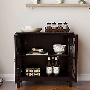 RASOO Sideboard Cabinet Display Buffet Storage Cabinet with Double Framed Glass Doors Entry Cabinet for Home Kitchen Dining Room, Cupboard Console Table, Espresso
