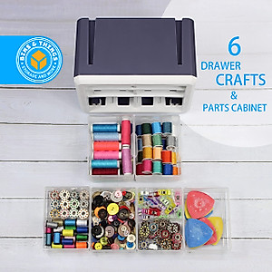 Bins & Things Mini Desk Craft Organizer 6 Small Drawers with Removable Dividers, Arts & Crafts Parts, Teacher Toolbox Organizer, Sewing Craft Cabinet, Hardware Organizers (9.25 x 5.5 x 7.75)