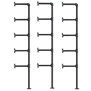 Kaler Black 5-Tier Industrial Pipe Shelves Piping Wall Bookshelf Easy to Install 68”H (3)