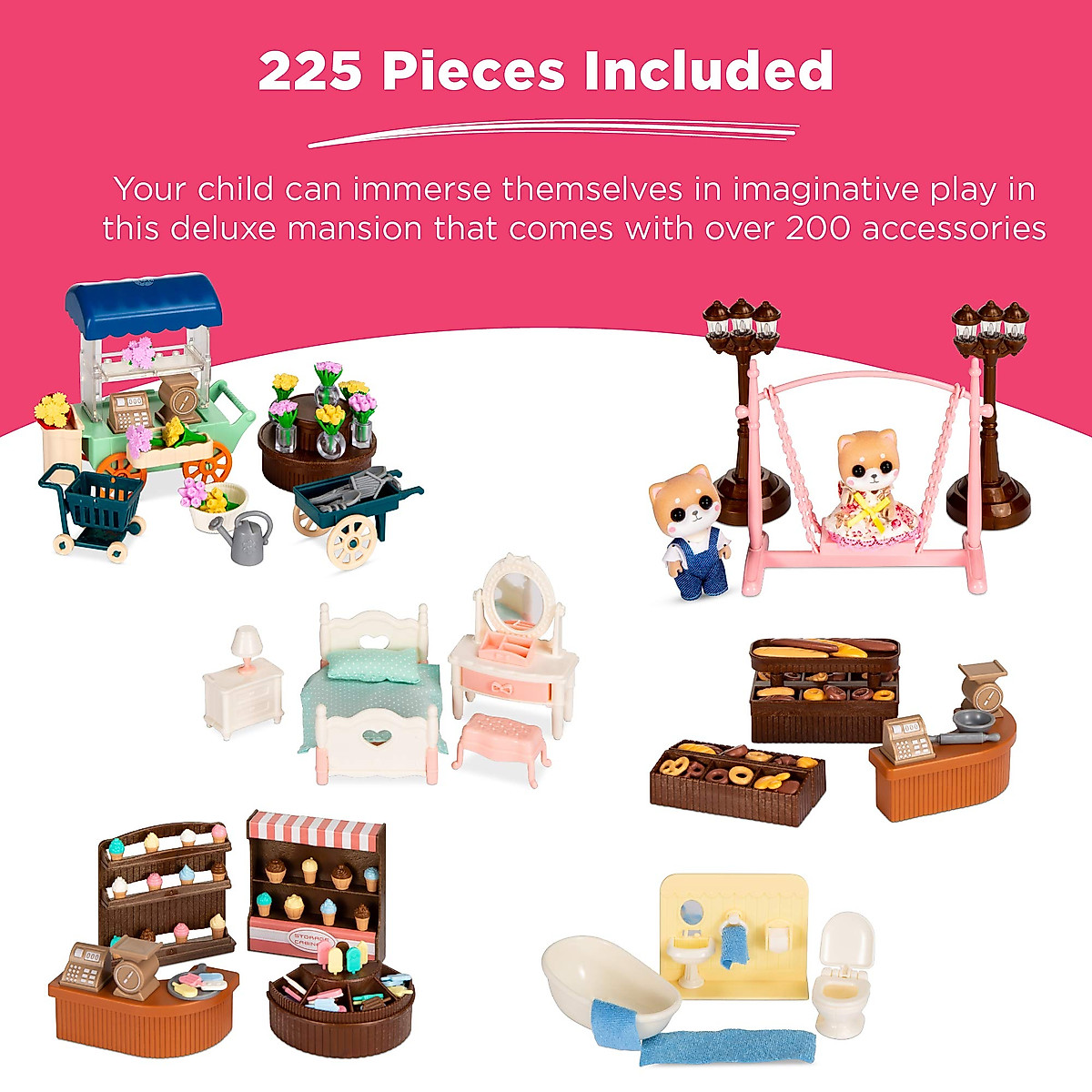 Best Choice Products Deluxe Cottage Dollhouse Town Mansion Playset Gift Set Pretend Play Toy with 225 Accessories and Tiny Critters for Kids