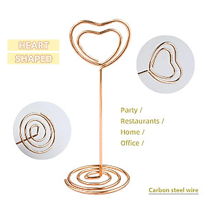 10 Pcs Table Number Holders Heart Shaped Table Number Stand Place Card Holder Mini Wire Table Card Holder Picture Photo Holders Clips for Centerpieces Wedding Party Memo Menu Stands (Gold + Rose Gold)