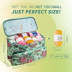 LOOEN Knitting Bag, Yarn Storage Organizer Tote Bag Holder Case Cuboid with Zipper Closure and Pocket for Knitting Needles Crochet Hooks Project Accessories,Easy to Carry