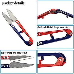 TACVEL 6Pcs 4.3" Sewing Scissors, U Shape Yarn Thread Cutter, Yarn, Embroidery Clippers, Small Snips for Stitch, Arts, Crafts, and DIY Projects-Red