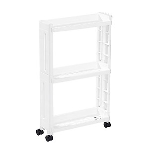 HAIXIN Slim Rolling Storage Cart, 3 Tier Bathroom Organizer Mobile Shelving Unit, Mobile Shelving Unit Storage Rolling Utility Cart, Tower Rack for Kitchen Bathroom Laundry Dorm Narrow Places, White