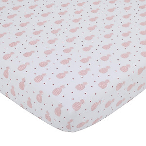 Nojo Tropical Flamingo Pink & White 100% Cotton 4Piece Nursery Crib Bedding Set, Embroidered Quilt, Fitted Sheet, Dust Ruffle, & Diaper Stacker, Pink, White, Grey