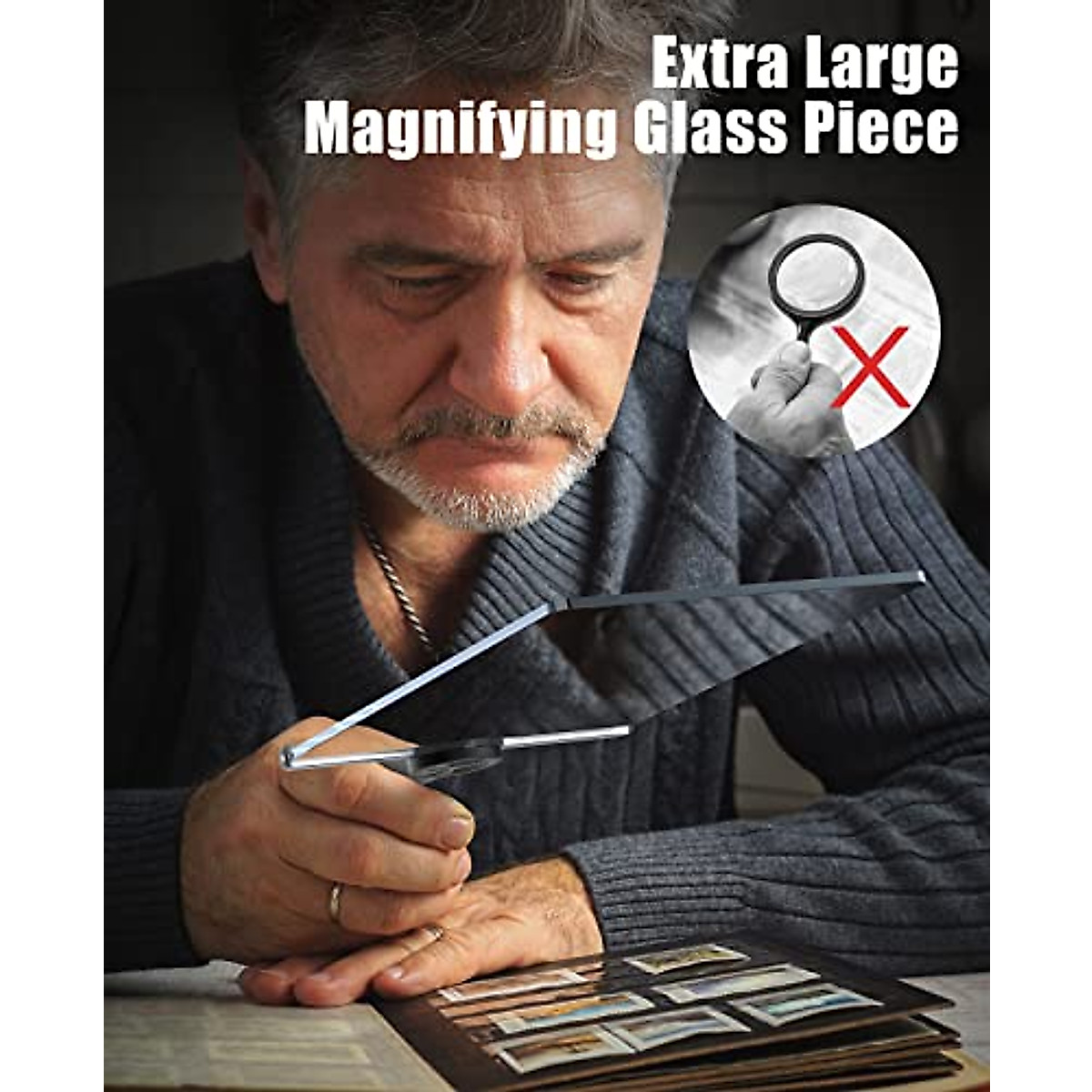 3X Hands Free Magnifying Glass for Reading. 7.1"x4.7"Large Full Book Page Magnifier for Neck Wear. Magnifier for Reading,Sewing, Cross Stitch, Inspection (Black)