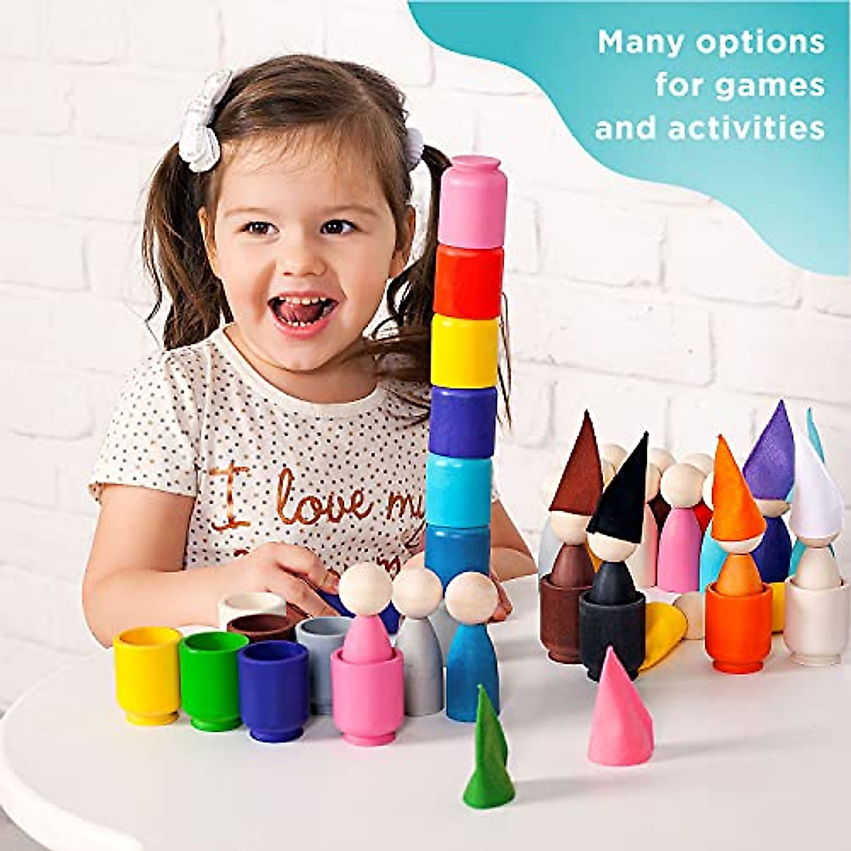 Ulanik Large Peg Dolls in Cups with Hats Toddler Montessori Toys for 3 Year Old + Wooden Waldorf Dolls for Learning Color Sorting and Counting — 12 Gnomes