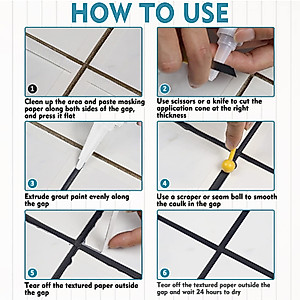 Grout Paint, 2 Pack Black Grout Filler Tube, Grout Cleaner Sealer for Bathroom Shower Kitchen Floor Tile, Fast Drying Tile Grout Repair Kit, Restore and Renew Tile Line, Gaps, Replace Grout Pen(Black)