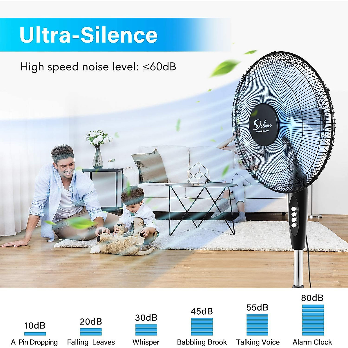 HealSmart Oscillating 16″ 3 Adjustable Speed Pedestal Stand Fan for Indoor, Bedroom, Living Room, Home Office & College Dorm Use, 16 Inch, Black