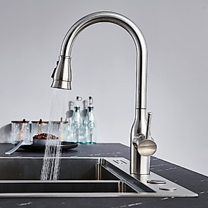 TIORIY Pull Down Kitchen Sink Faucet Sprayer Head Replacement with 15 Adapters, Brushed Nickel 3-Function Kitchen Faucet Spray Nozzle, Kitchen Sink Sprayer Head Attachment