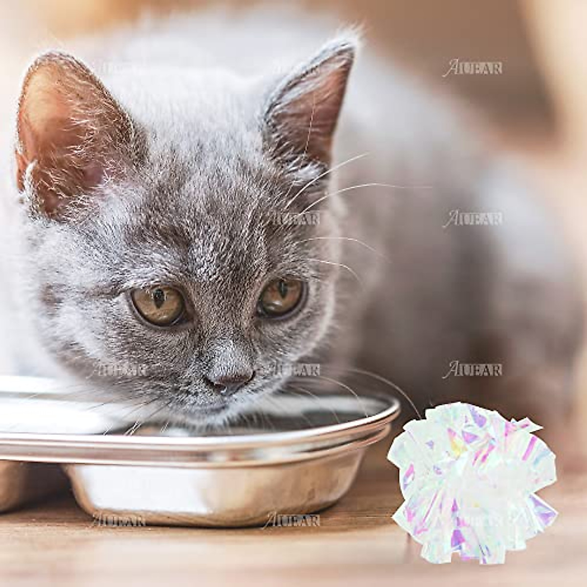 AUEAR, 20 Pack Dye Free Crinkle Balls 2" Mylar Crinkle Balls Sounds Shiny Kitty Glitter Balls for Cats