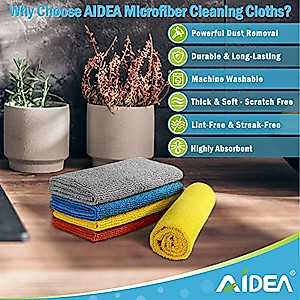 AIDEA Microfiber Cleaning Cloths-8PK, Cleaning Cloth Drying Towel, All-Purpose Softer Highly Absorbent, Lint Free, Streak Free Wash Cloth for House, Kitchen, Car, Window, Gifts-(12in.x 12in.)