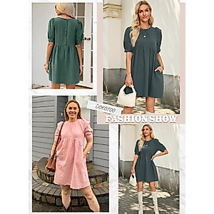 Dokotoo Womens Dress Summer Cute Simple Tunic Dress Crew Neck Lantern Sleeve Work Spring Casual Loose Mini Short Skater Ruched Dress with Pockets Orange Small