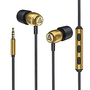 LUDOS CLAMOR Wired Earbuds in-Ear Headphones, 5 Years Warranty, Earphones with Microphone, Noise Isolating Ear Buds, Memory Foam for iPhone, Samsung, School Students, Kids, Women, Small Ears - Gold