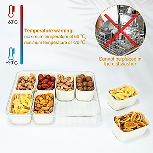 dndsim Divided Serving Tray with Lid and Handle, Snackle Box, Snack Box Container, Snack Tray, Travel Snack Box, Snackle Box Charcuterie Container, Storage Organizer for Candy, Fruits, Nuts, Veggie