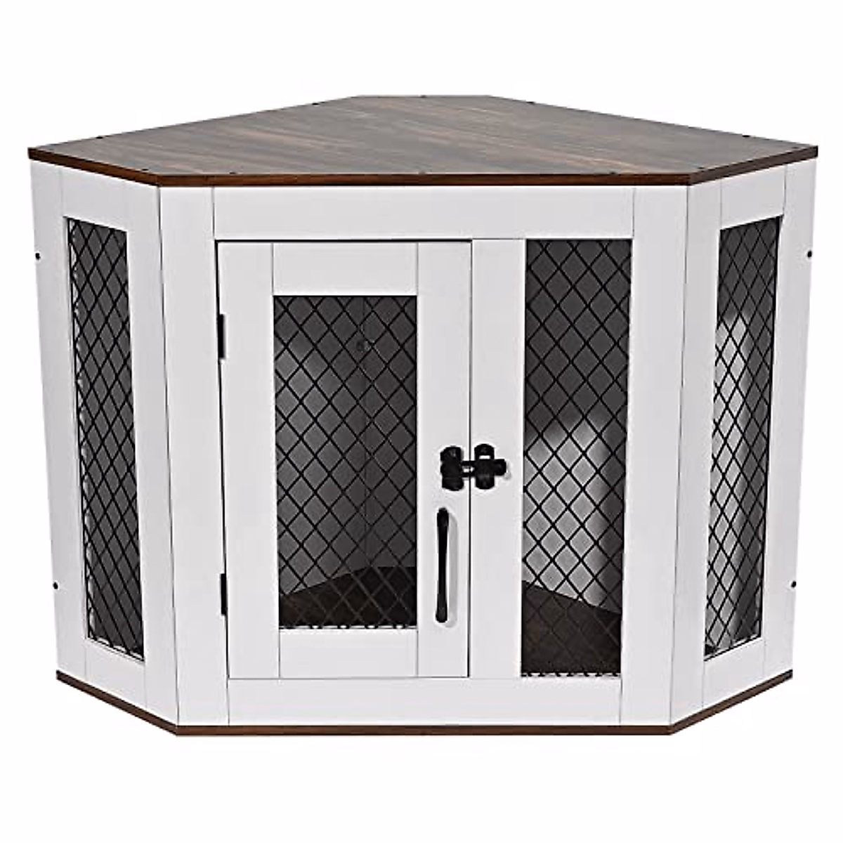 BOEASTER Corner Dog Crate Furniture, Wooden Dog Kennel End Table with Door Furniture Style Dog House Pet Crate Indoor Use for Small Medium Dogs (L38.65 x W23.03 x H26.3in)