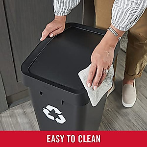 Rubbermaid Swing Top Recycling Container for Home and Kitchen, Easy Access Disposal and Slim Modern Recycle Bin with Lid, 12.2 Gallon Capacity, Black