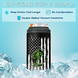 wowcugi Fishing American Flag Can Cooler Tumbler 4-in-1 Stainless Steel Gifts For Dad Brother Fathers Day