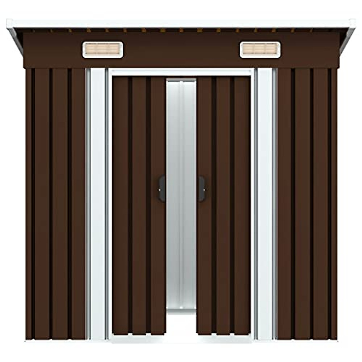 INLIFE Garden Shed with Sliding Doors Galvanized Steel Metal Storage Shed Outdoor Tool Storage Shed for Garden,Patio,Backyard Tools and Accessories Brown 74.8"x48.8"x71.3"