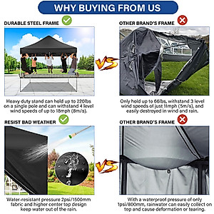 Tooluck 10x10 Pop up Canopy Commercial Heavy Duty Canopy Tent with 4 sidewalls Easy Up Outdoor Party Tent Instant Canopy All Season Windproof & Waterproof Gazebo with Roller Bag,Black(Frame Thickened)