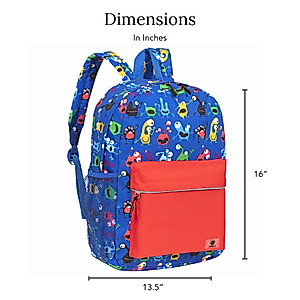 Fenrici Monster Backpack for Boys, Girls, 16", Cute Preschool toddler Book Bag for Little Kids, Side Pocket, Lightweight, Water Resistant, Monster Characters