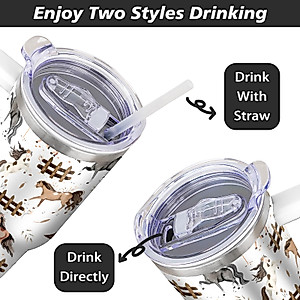 puhnhsv 30 oz Horse Tumbler With Handle and Straw, 30oz Insulated Stainless Horse Tumbler Coffee Travel Mugs Cup Water Bottle Horse Lovers Gifts for Women Girls