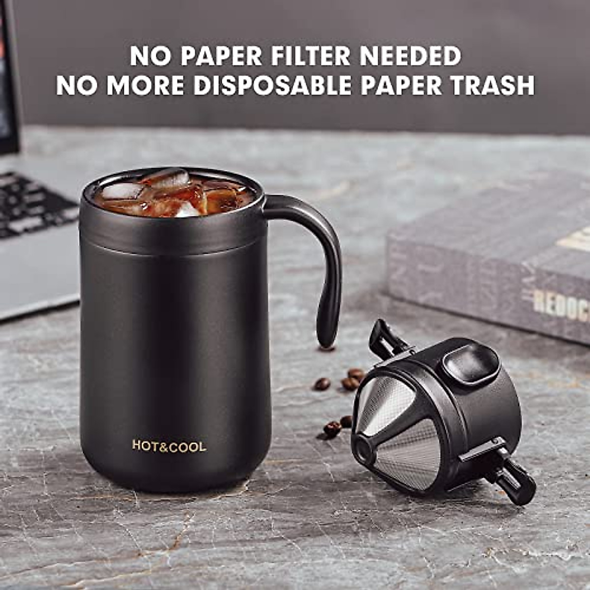 TEBICOO 16oz Camping Coffee Maker Pour Over Coffee Maker Set with Stainless Steel Coffee Mug + Collapsible Pour Over Coffee Filter - for Travel Camping Offices Backpacking