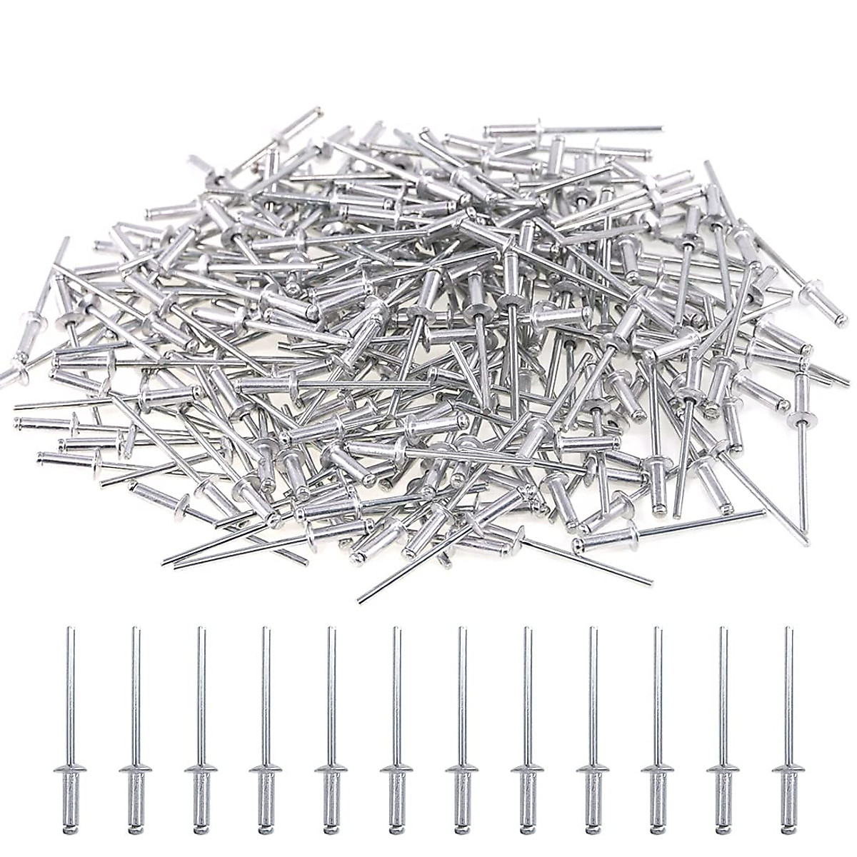 Glarks 200Pcs 1/8" x 3/8" Aluminum Body Steel Mandrel Dome Head Blind Rivets Set for Sheet Metal, Automotive, Railway, and Duct Work