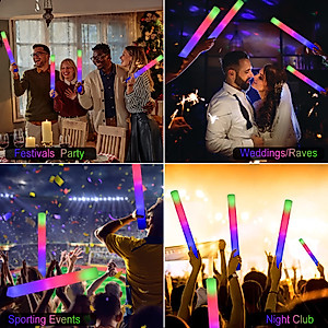LifBetter 42 Pcs Glow Sticks Bulk- LED Foam Sticks in The Dark with 3 Modes Flashing Led Foam Multicolor Batons Light up Party Favors for Birthdays, Weddings, Concerts, Festivals