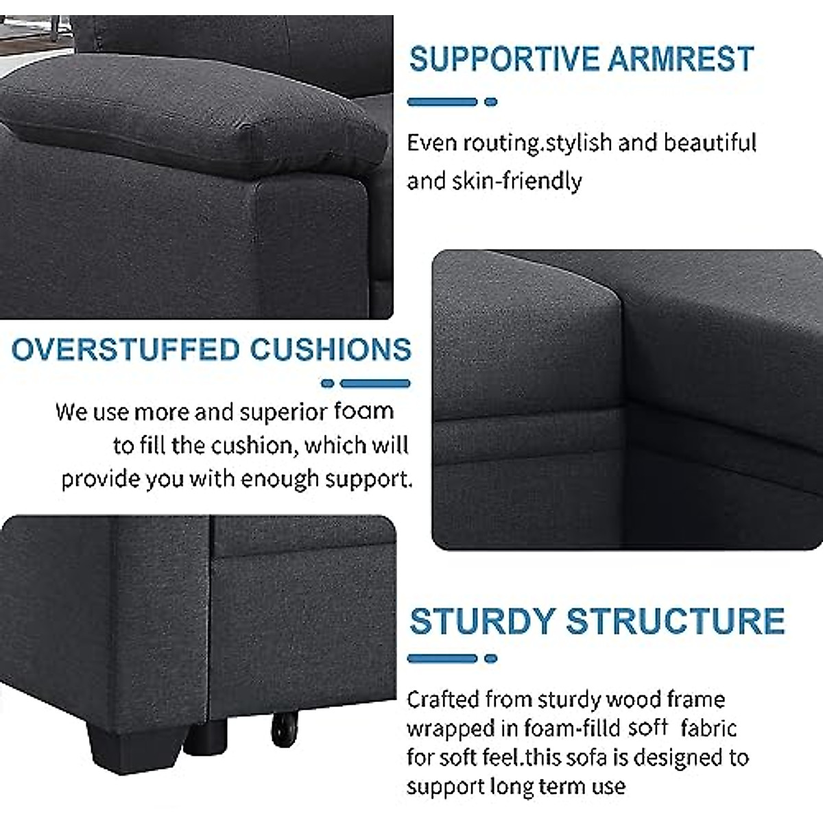 asunflower Sleeper Couch Sectional Sofa with Pull Out Sofa Bed for Living Room 6 Seater Sleeper Sectional Couch with Storage Chaise U Shape Modular Sectional Sofa Bed,Dark Gray