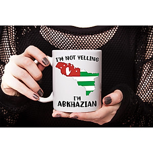 Funny Abkhazia Pride Coffee Mugs, I'm Not Yelling I'm Abkhazian Mug, Gift Idea for Abkhazian Men and Women Featuring the Country Map and Flag, Proud Patriot Souvenirs and Gifts