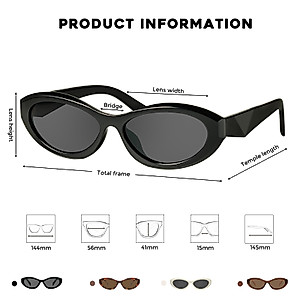mosanana Oval Cat Eye Sunglasses for Women Black Retro Vintage Trendy Fashion Cute Cool Small Face 90s Narrow Stylish Chunky Frame MS52372