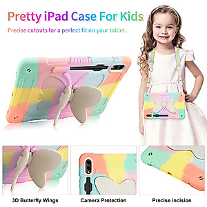 VOFUOE for Samsung Galaxy Tab S9 Plus Case 2023 12.4 Inch with Screen Protector, Butterfly Stand Hard Tablet Cover Shoulder Strap Pencil Holder Kids Girls for Galaxy Tab S9+ SM-X810/X816B/X818U-Pink