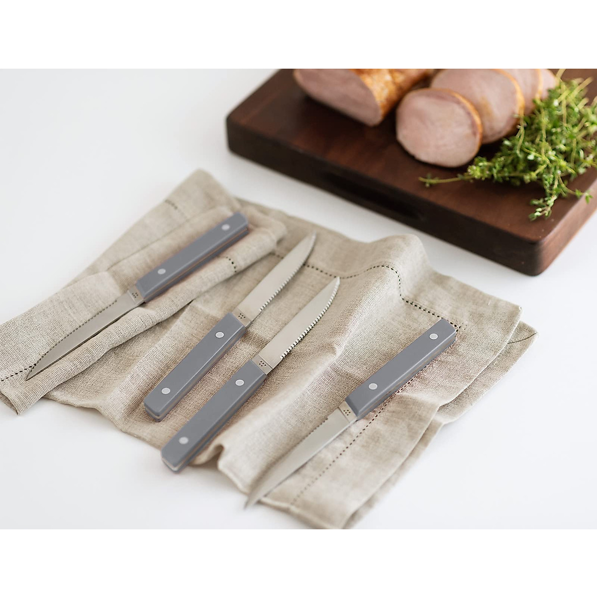 Misen Steak Knives Set of 4 - Precision Serrated Blades for Effortless Dining - Stainless Steel - Superior Cuts with Four Steak Knives Handles for Stylish Elegance - Gray