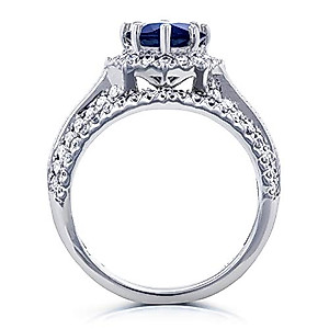Kobelli Blue Sapphire and Diamond Star Halo Bridal Set 1 7/8 CTW 14k White Gold (3 Piece Set), Size 8.5, White Gold
