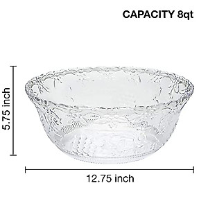 Plastic Punch Bowl with Ladle – Clear Punch Plastic Bowls – BPA Free Recyclable Punch Set of Bowl and 5 oz. Ladle – Embroidered Punch Bowl with Serving Ladle for Parties