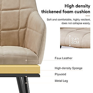 CLIPOP Faux Leather Accent Dining Chairs Set of 4, Upholstered Modern Kitchen Chairs with Arms, Metal Legs, Backrest, Leisure Armchairs for Living Room Office Cafe Restaurant Home Funiture, Beige