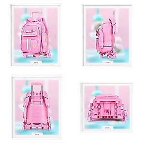 3Pcs Bowknot Princess Style Trolley School Book Bag for Girls Boys Wheeled Backpack with 6 Wheels