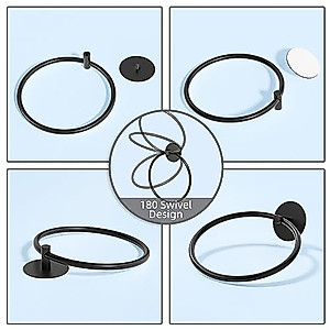 Matte Black Bathroom Towel Ring - SUS304 Stainless Steel Bathroom Towel Rack, Susswiff Adhesive Wall Mounted Hand Towels Holder, Towel Hanger for Bathroom Organizer, Kitchen Storage