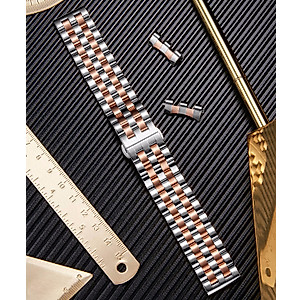 BINLUN Stainless Steel Watch Band Replacement Metal Watch Straps for Men and Women 18mm/19mm/20mm/21mm/22mm/24mm with Curved and Straight End (Silver Rose Gold, 19mm)