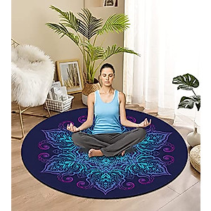 Keolorn Round Meditation Pilates Yoga Mat Luxury Suede Large Yoga Mat Natural Rubber Non-Slip Base is ery Suitable for Meditation, Stretching, Fitness Exercise, Home and Outdoor. 140CM Diameter