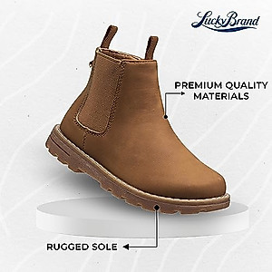 Lucky Brand Chelsea Boots for Girls - Outdoor Side Zipper Comfortable Girls Ankle Boots - Stylish Little Girl Boots with Anti-Slip Outsole in Cognac Size 2 Little Kid