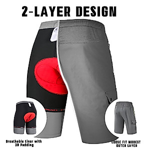 Mountain Bike Shorts for Men with 3D Padded Cycling MTB Shorts, Lightweight Loose Fit Bicycle Underwear Shorts X-Large